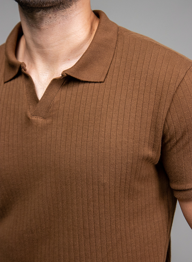 Camisa Polo Masculina com Gola Italiana e Textura Elegante