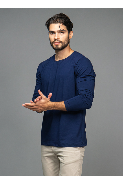 Camiseta Touch Pima Azul Marinho - Manga Longa